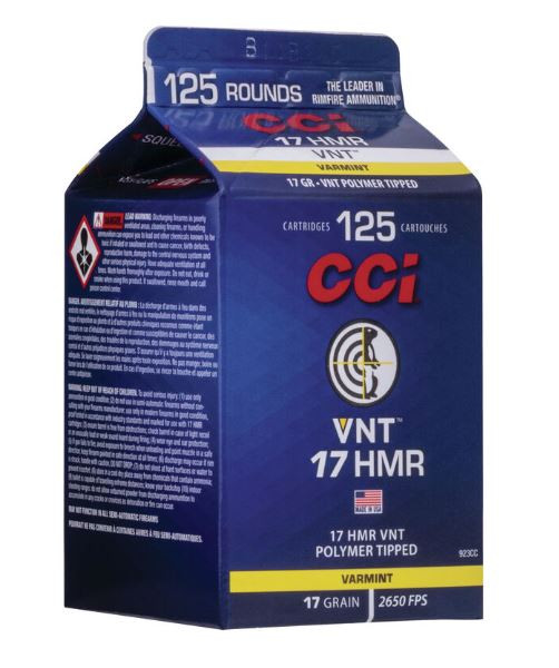 CCI VNT 17 HMR 17 Grain Polymer Tipped Ammunition 923CC (125 Rounds)